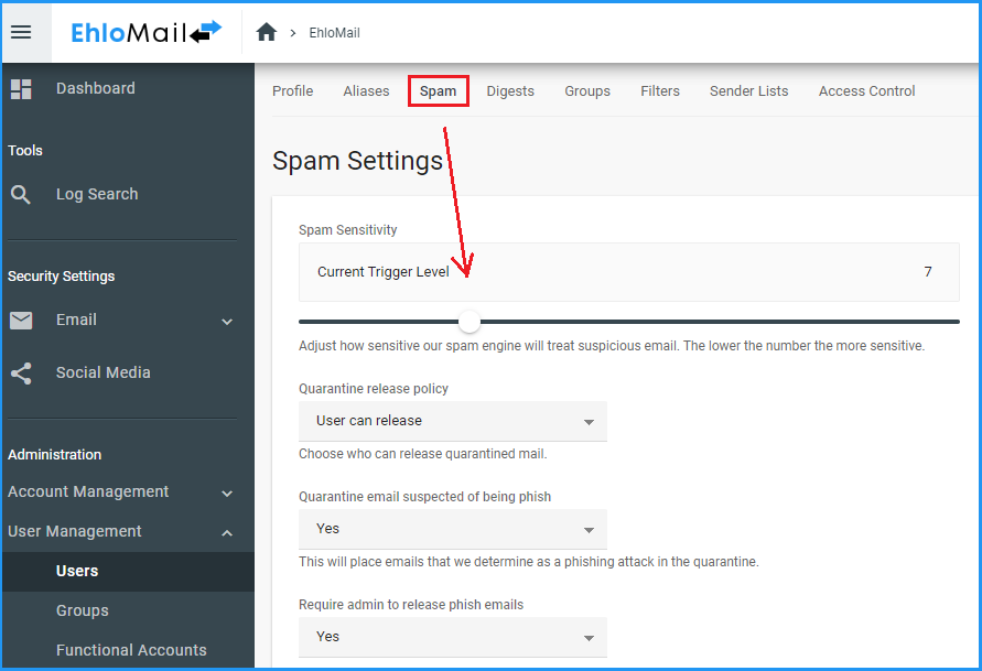 Spam Settings Explained | EhloMail User Guide