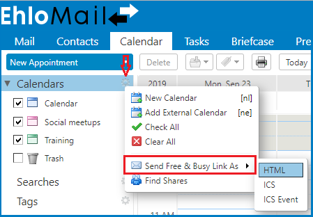 Free/Busy Information Display | EhloMail User Guide