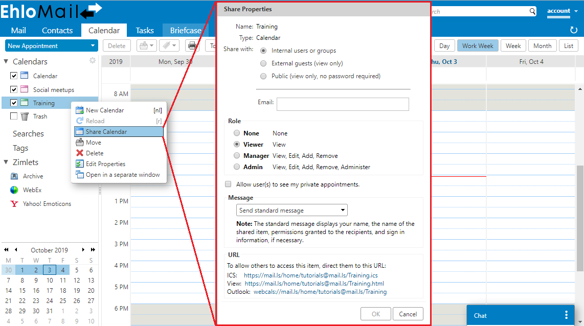 Share Calendar | EhloMail User Guide